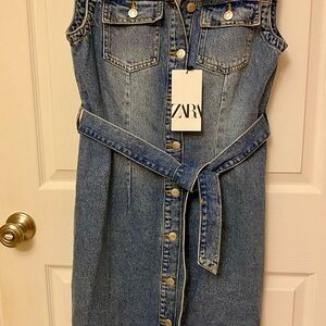 Zara | Dresses | Zara New Woman Ss23 Midblue Denim Midi Dress ...